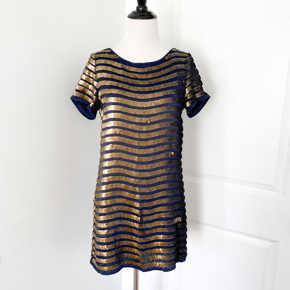 French Connection | Dresses | French Connection Navy And Gold Sequined ...